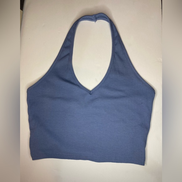 Tops | Halter Neck Blue Crop Top | Poshmark